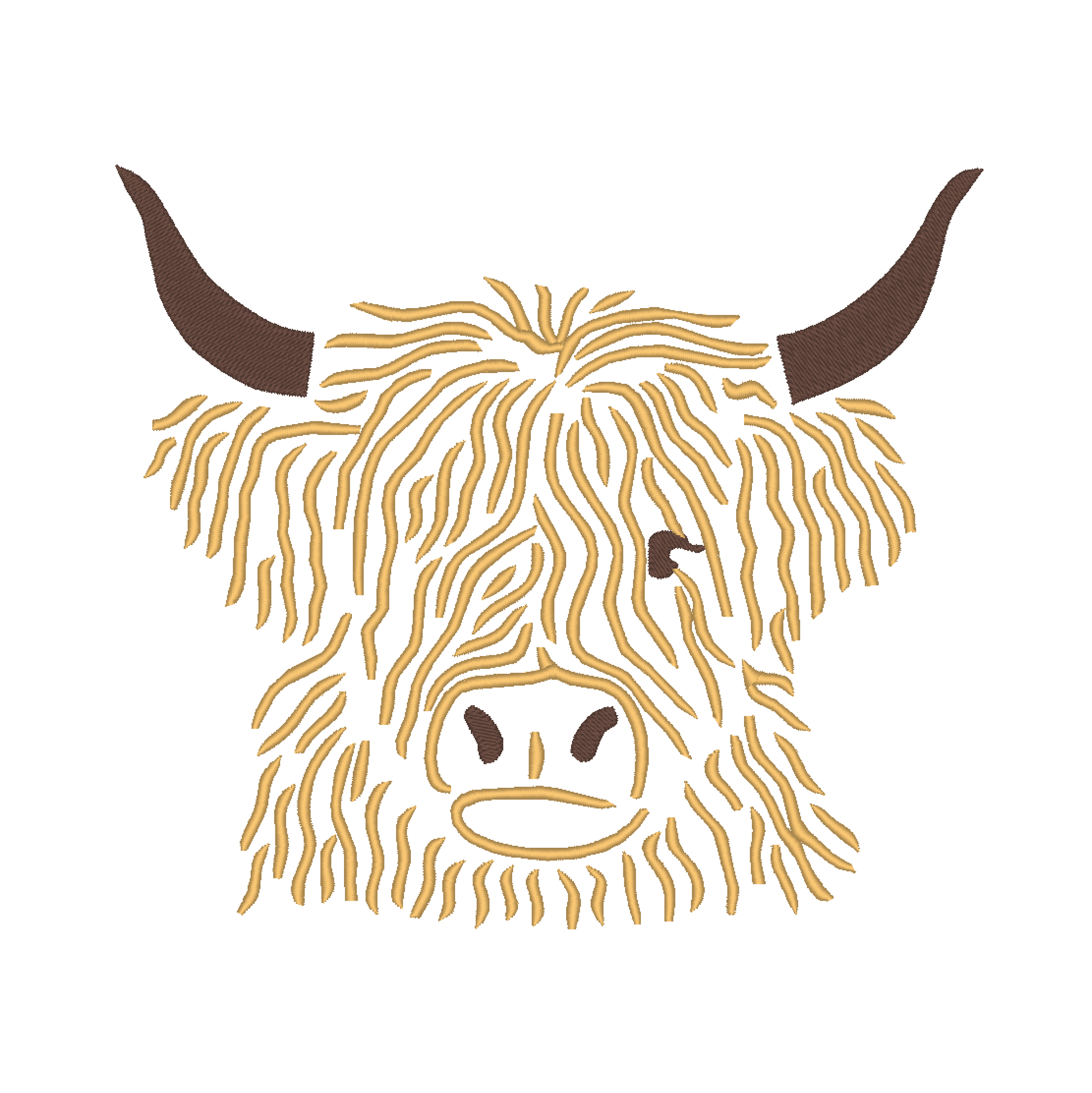 Highland Cow Outline Embroidery Design – Clean & Rustic
